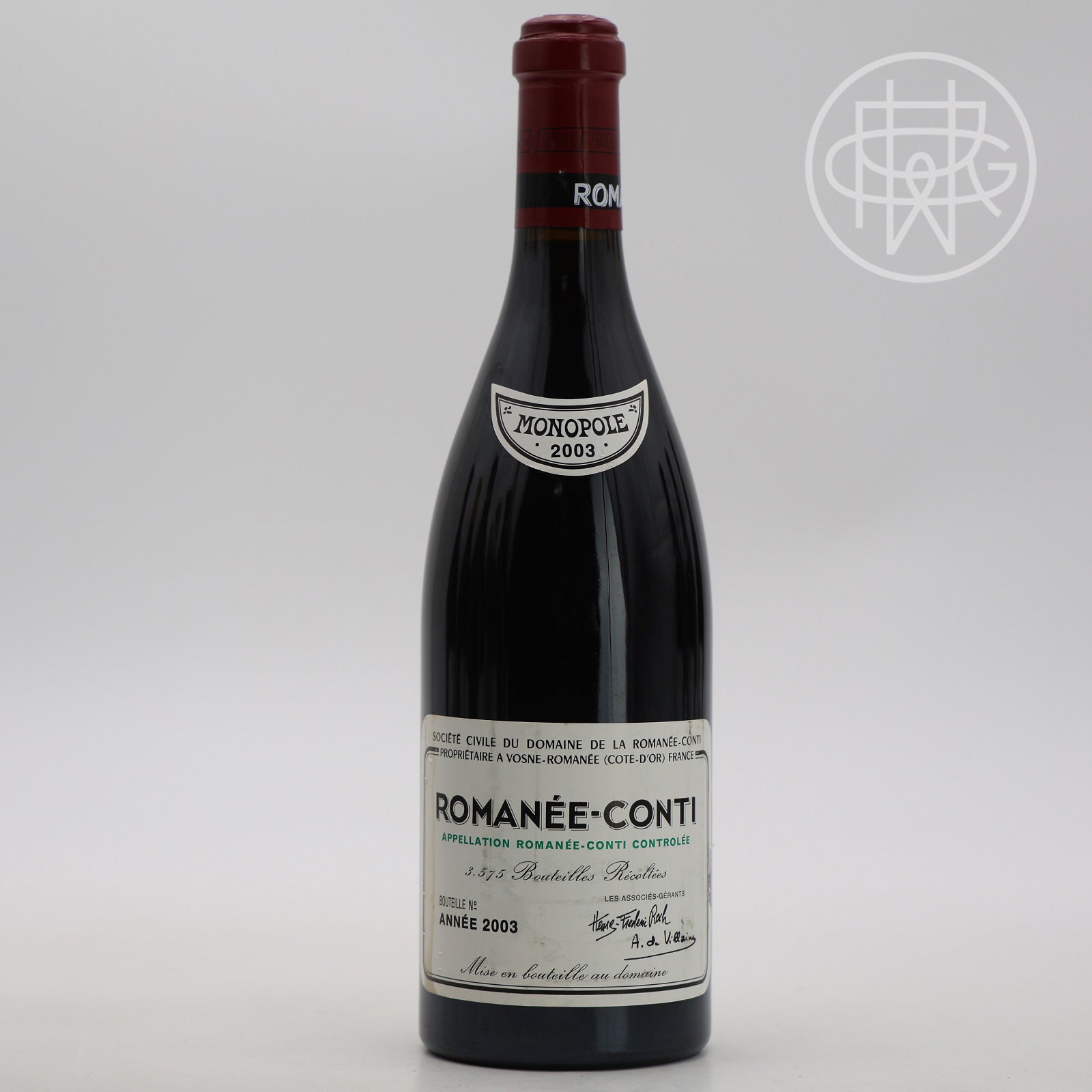 DRC Romanee Conti 2003 750mL (Scuffed/ Slightly Soiled Label) – GRW ...